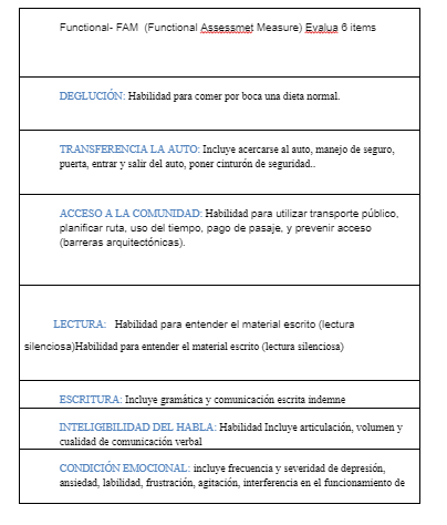 Medida De Valoracion Funcional- FAM(Functional Assessment Measure ...